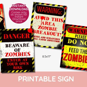 Zombie Party Signs, Zombie Signs, Set of Printable Zombie Poster, 8 ...