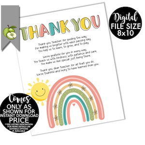 Teacher Retirement Gift Rainbow Printable, Poem Wall Art Digital Print ...