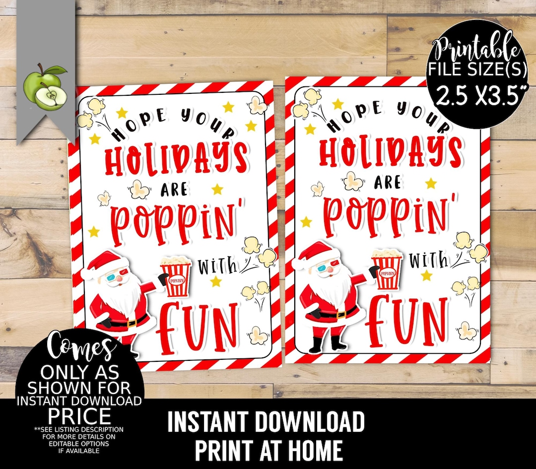 Holiday Popcorn Gift Tags, Christmas Poppin' With FUN, Printable Gift ...