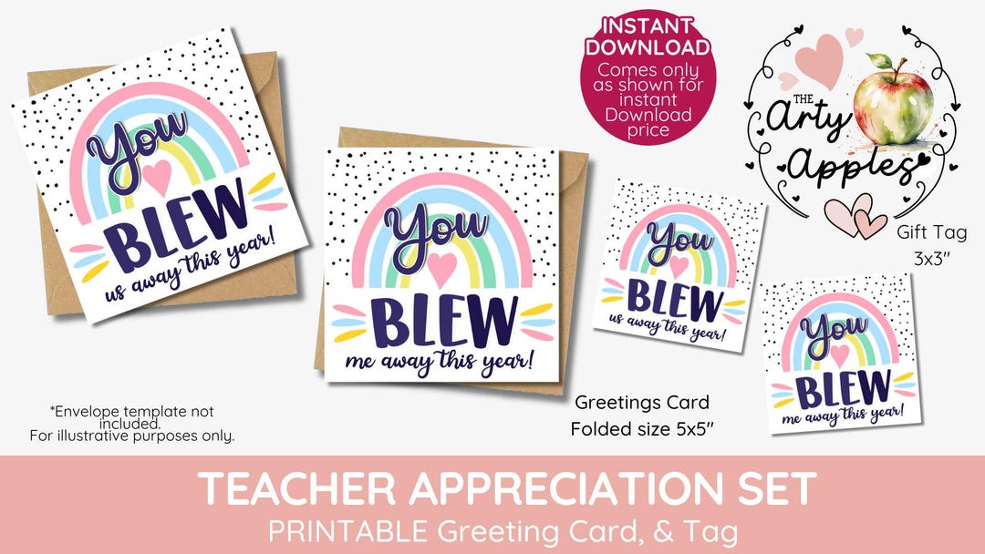 You Blew Me/us Away Gift Tag, Printable Bubbles Gift Tag, Teacher ...