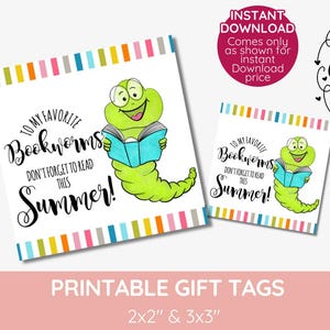 Bookworm Gift Tag, Party Bookworm, Printable Tag, to My Favourite ...