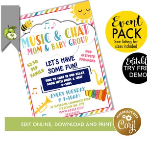 Editable Music & Chat Baby Group Flyer Template, Baby Club, Children ...