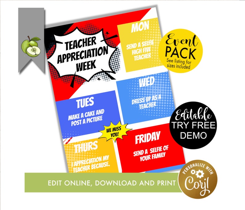 Virtual Teacher Appreciation Week Schedule Spirit Week - Etsy