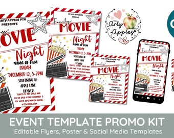 Editable Family Movie Night Flyer, School Church Benefit Fundraiser ...