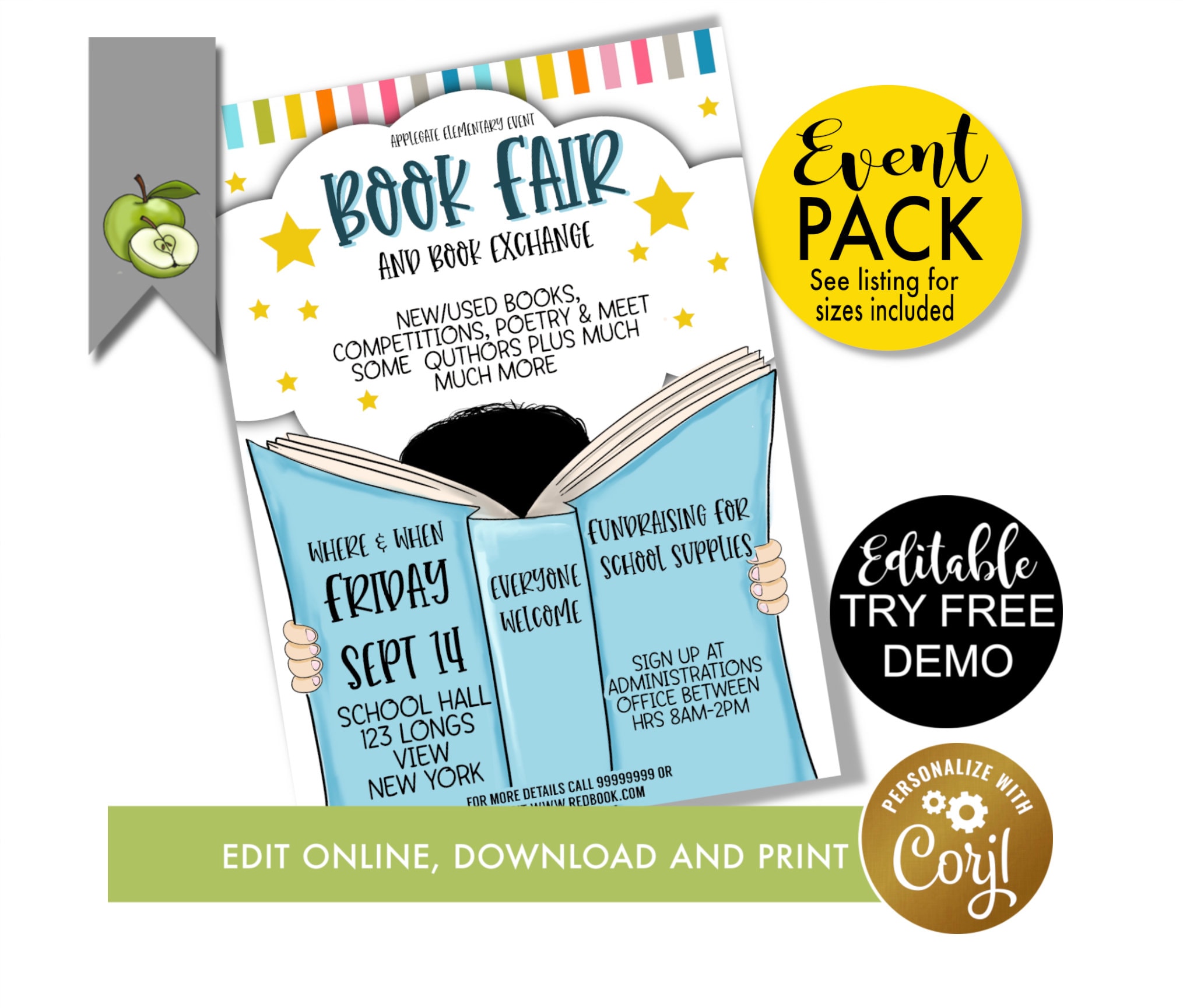 Editable Book Fair Flyer Template Writing Reading Club - Etsy UK