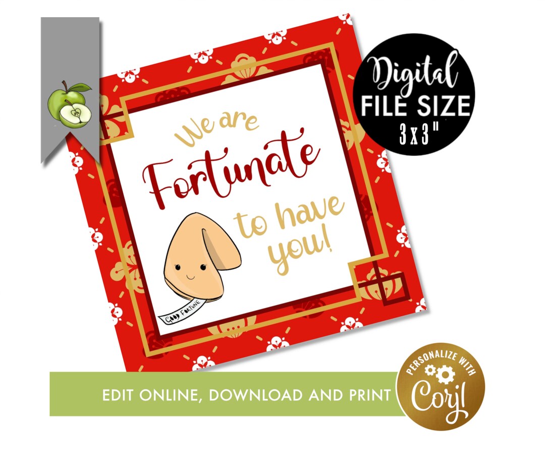 Editable We Are Fortunate to Have You, Chinese Food Tag, Fortune Cookie ...