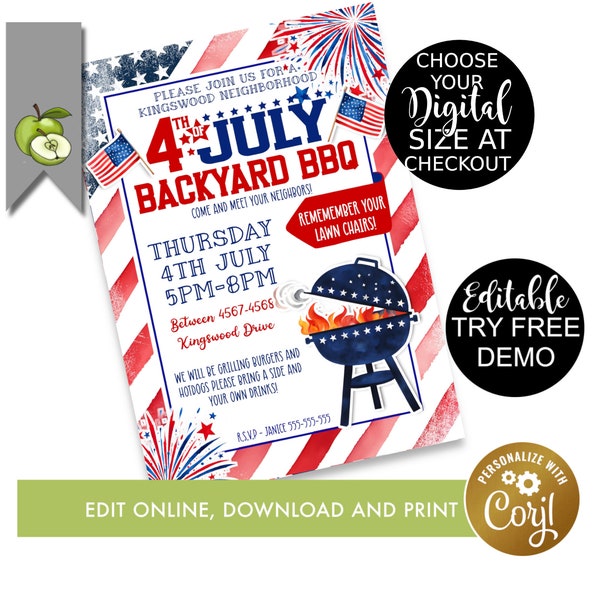 4th of July Birthday Invitation - Etsy