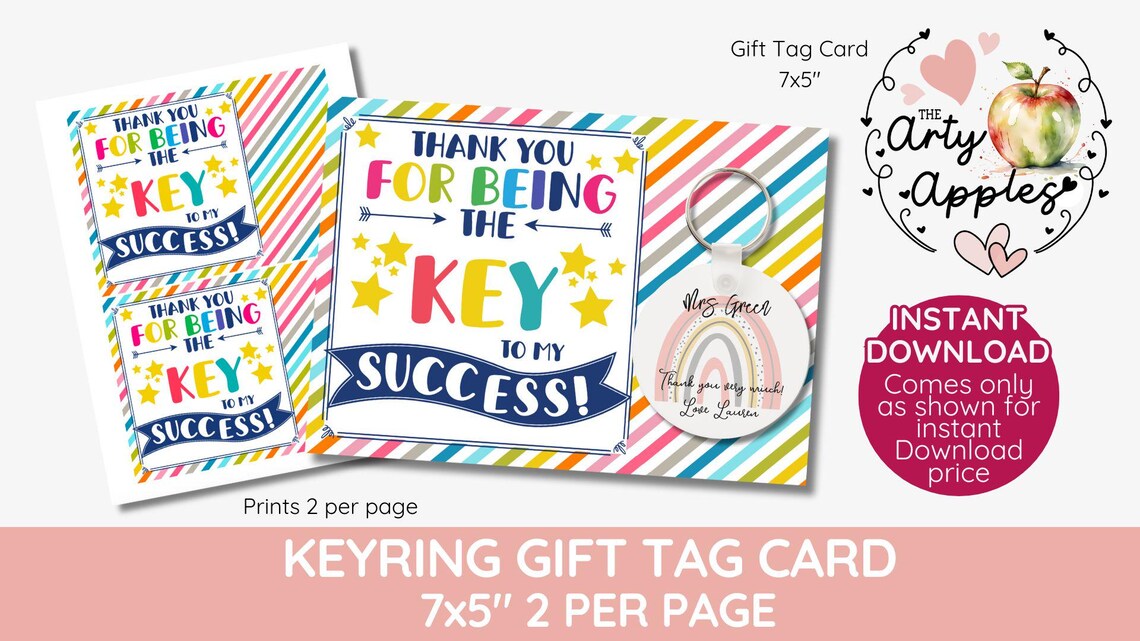 Editable Key to Our Success, Employee Gift Tags, Keyring Keychain Tag ...