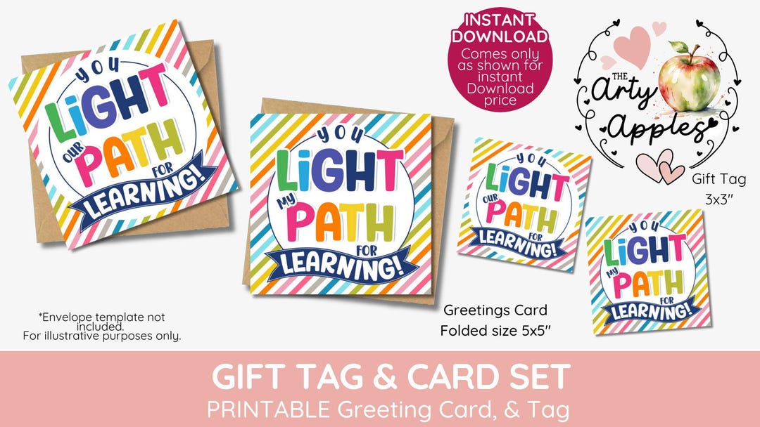 You Light My Path for Learning Gift Tag and Card, Teacher Appreciation ...