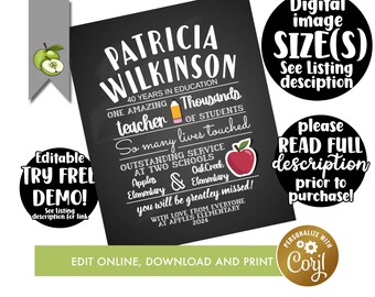 Teacher Retirement Gift Printable DIGITAL FILE Personalized Print for ...