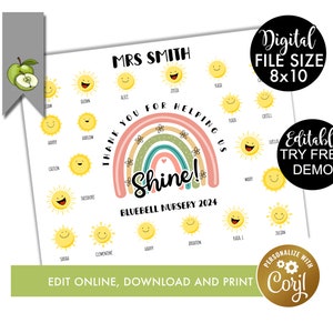 Editable Teacher Appreciation Thanks for Helping Us Shine, Sunshine Add ...