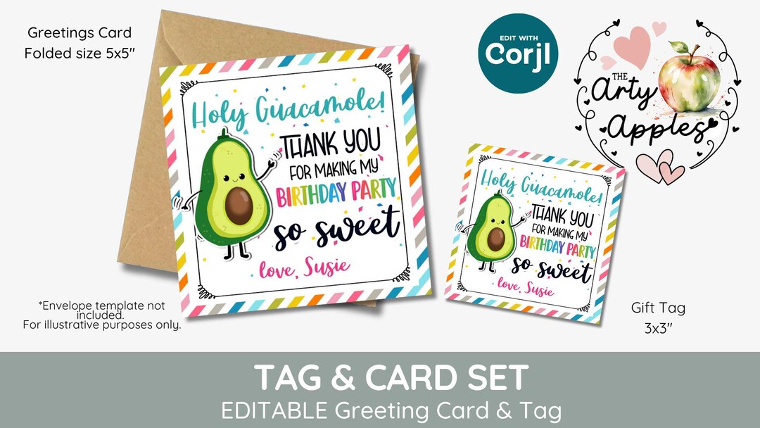 Editable Printable Avocado Favor Tags, Birthday Gift Tags, Printable ...