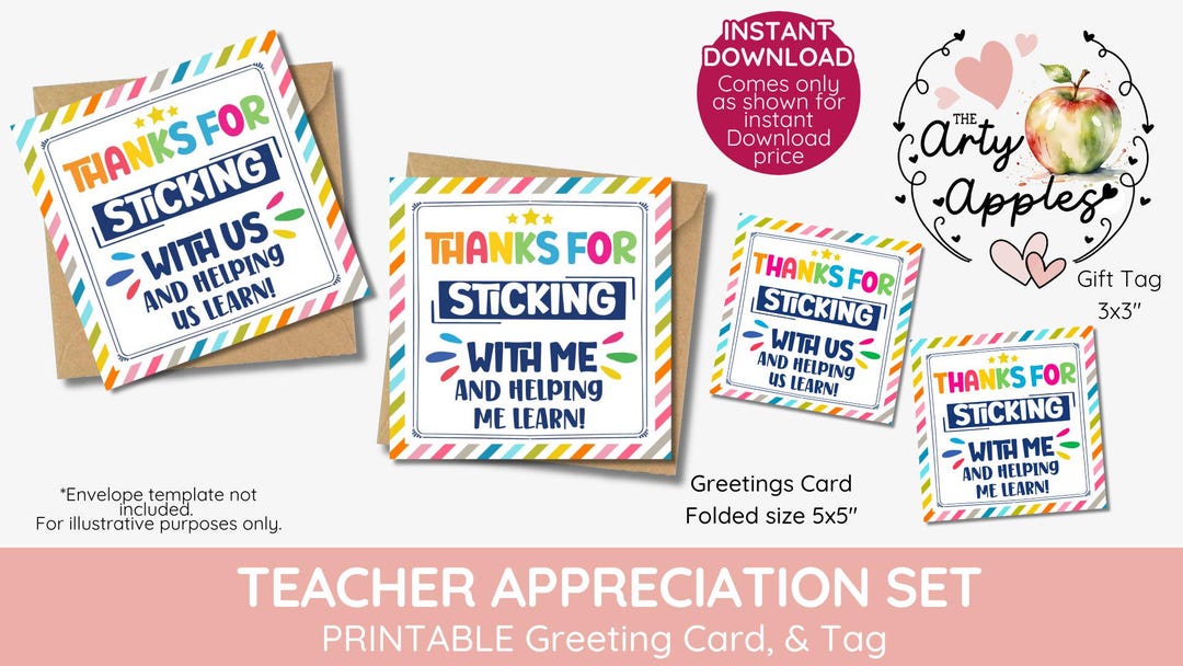 Thank You for Sticking With Me and Helping Me Learn Gift Tag and Card ...