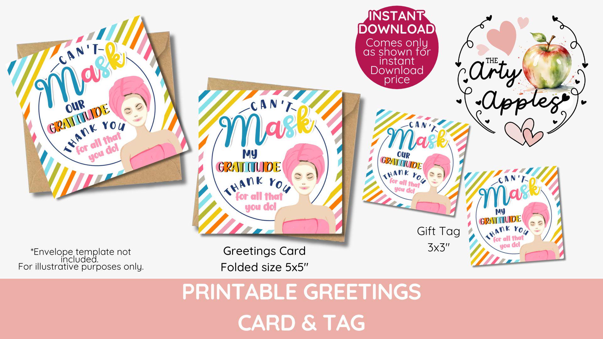 Can't Mask Our Gratitude Printable Gift Tag and Card, Volunteer ...