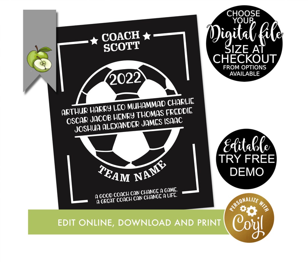 Editable Soccer Coach and Players Gift, Digital Coaches Printable ...