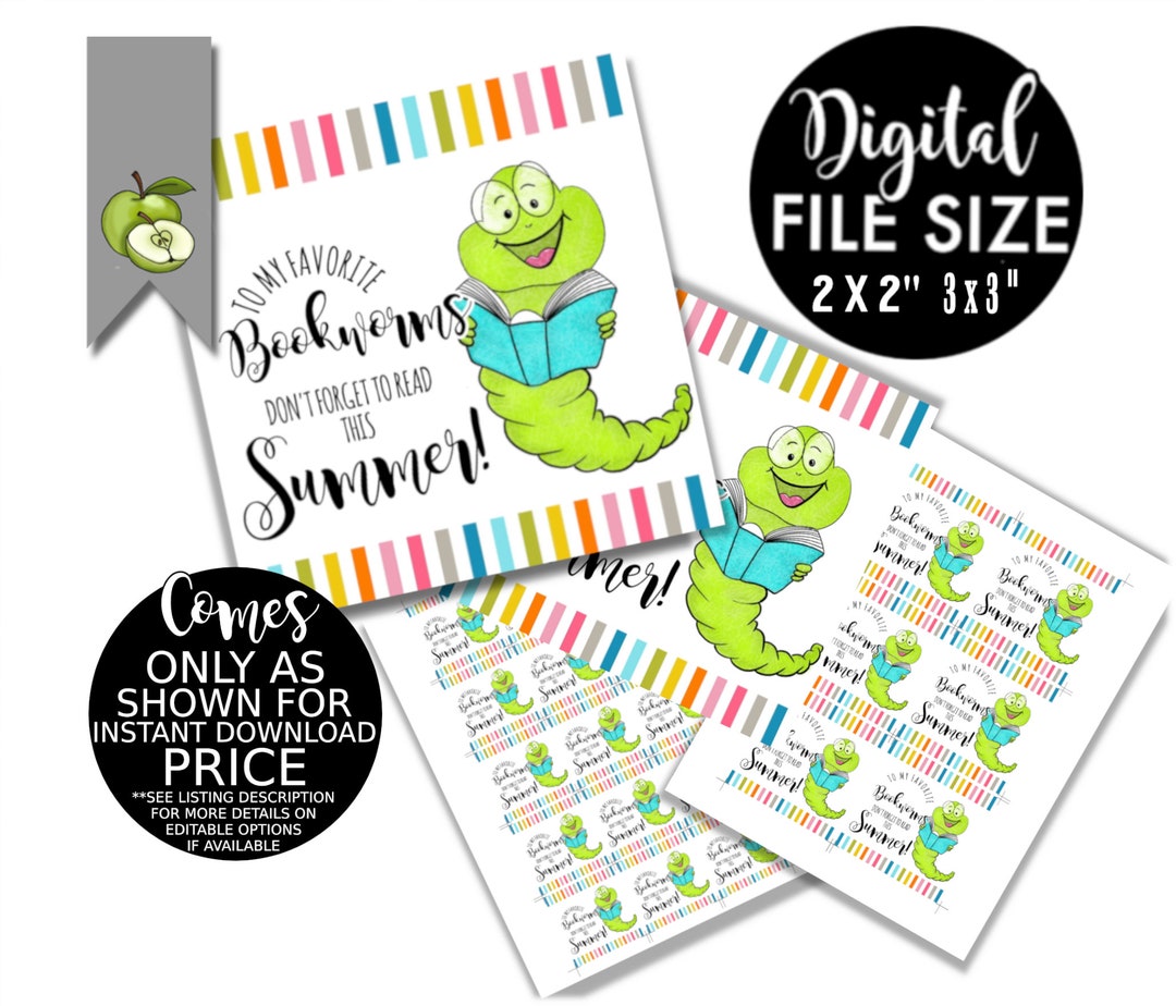 Bookworm Gift Tag, Party Bookworm, Printable Tag, to My Favourite ...