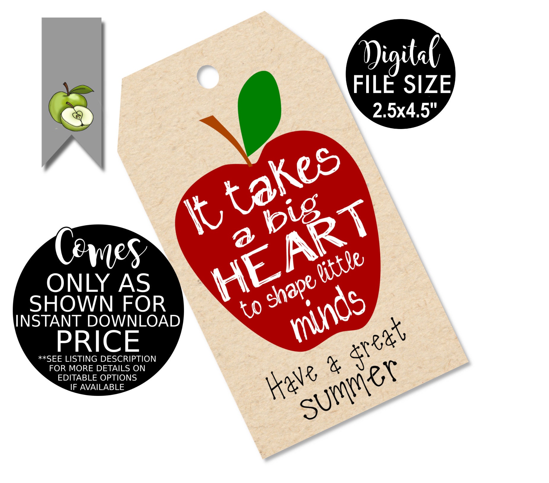 Teacher apple Appreciation Gift Tag it takes a Big Heart | Etsy