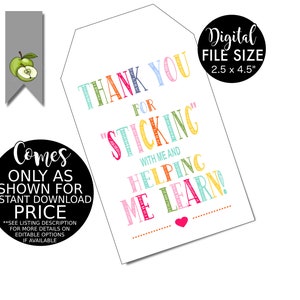 Thank You for Sticking With Me and Helping Me Learn Gift Tag - Etsy
