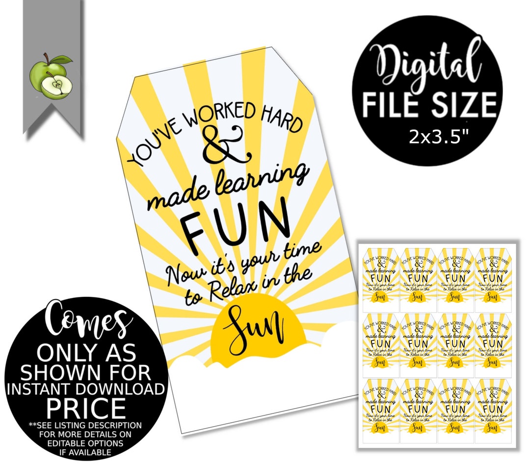 You Have Work Hard Summer Fun Gift Tags Summer Sun Childcare - Etsy