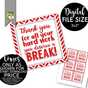 Thank You for All Your Handwork You Deserve a BREAK Gift Tag - Etsy