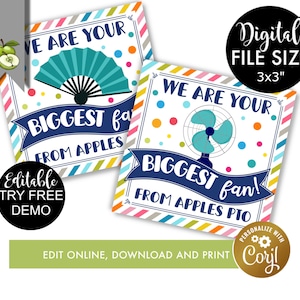 Biggest Fan Editable Gift Tag, Teacher Appreciation, Template Printable ...