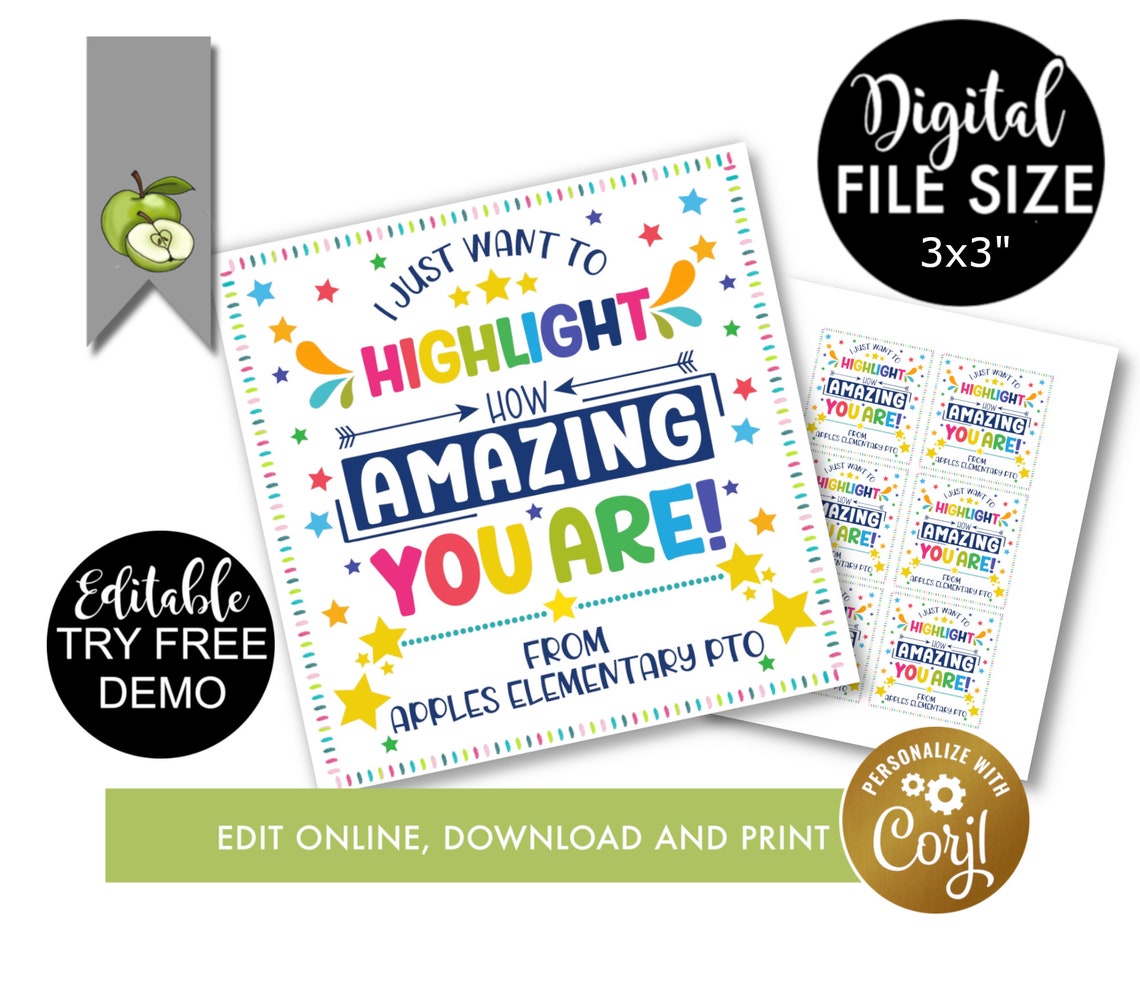 Editable Highlighter Tag Teacher Appreciation Gift Tag I Just - Etsy