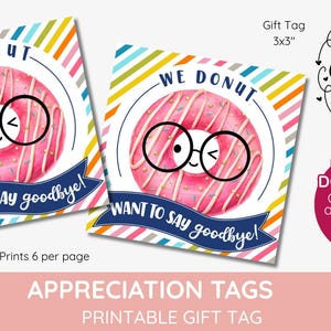 Sweet Farewell Gift Tags - Donut Theme, Teacher Appreciation, Leaving ...