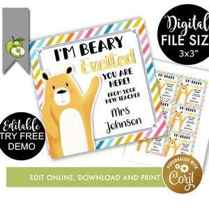 Editable I'm Beary Excited You Are Here, Classmate Tag, Friend Tag ...