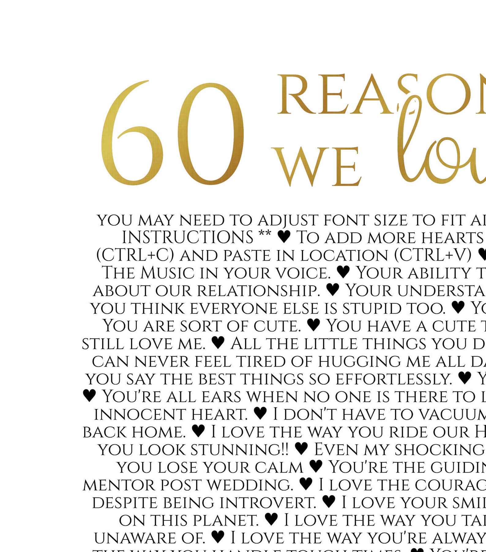 Reasons We Love You DIY 60 Reasons 60th Birthday Editable - Etsy UK