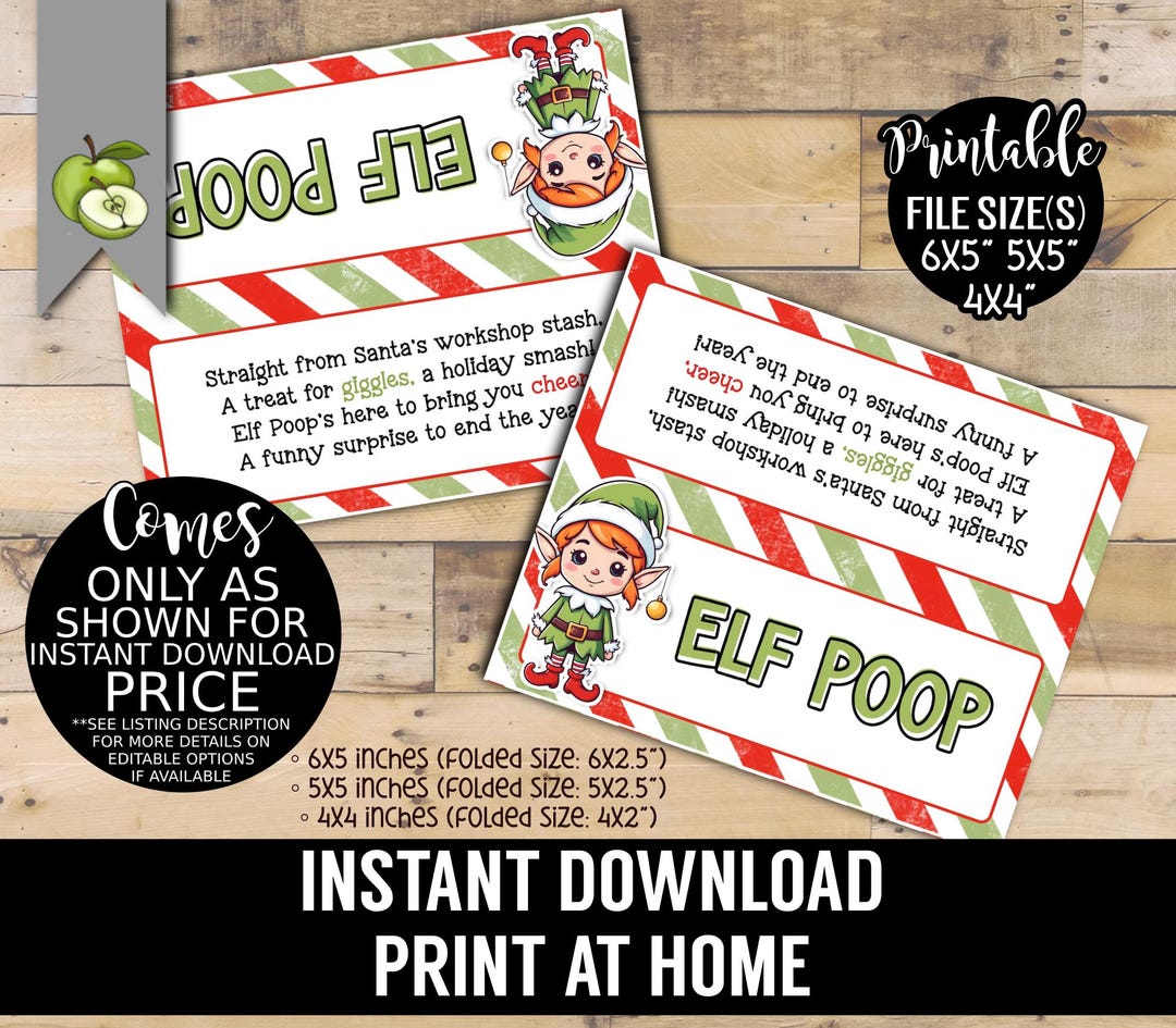 Elf Poop Printable Bag Toppers, Instant Download 3 Sizes Included ...