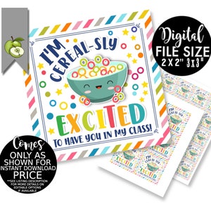 PRINTABLE I'm CEREAL-SLY Excited to Have You in My Class Gift Tag, Back ...