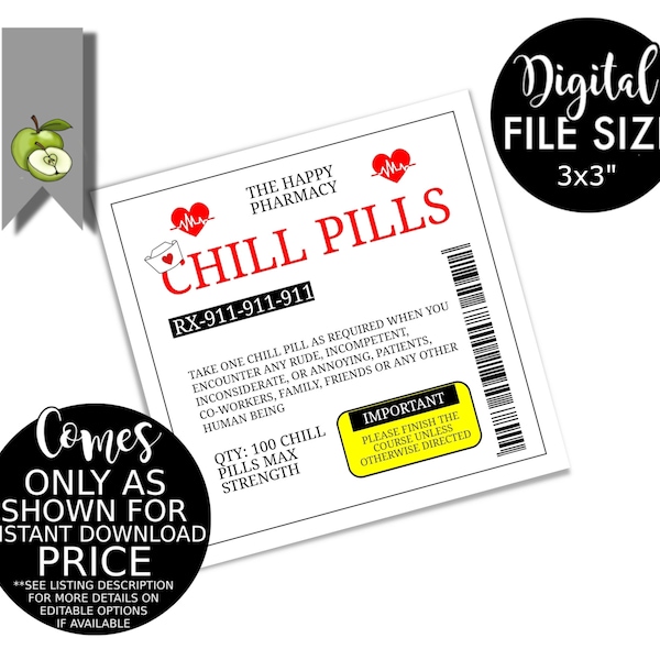 Chill Pill Label Printable - Etsy