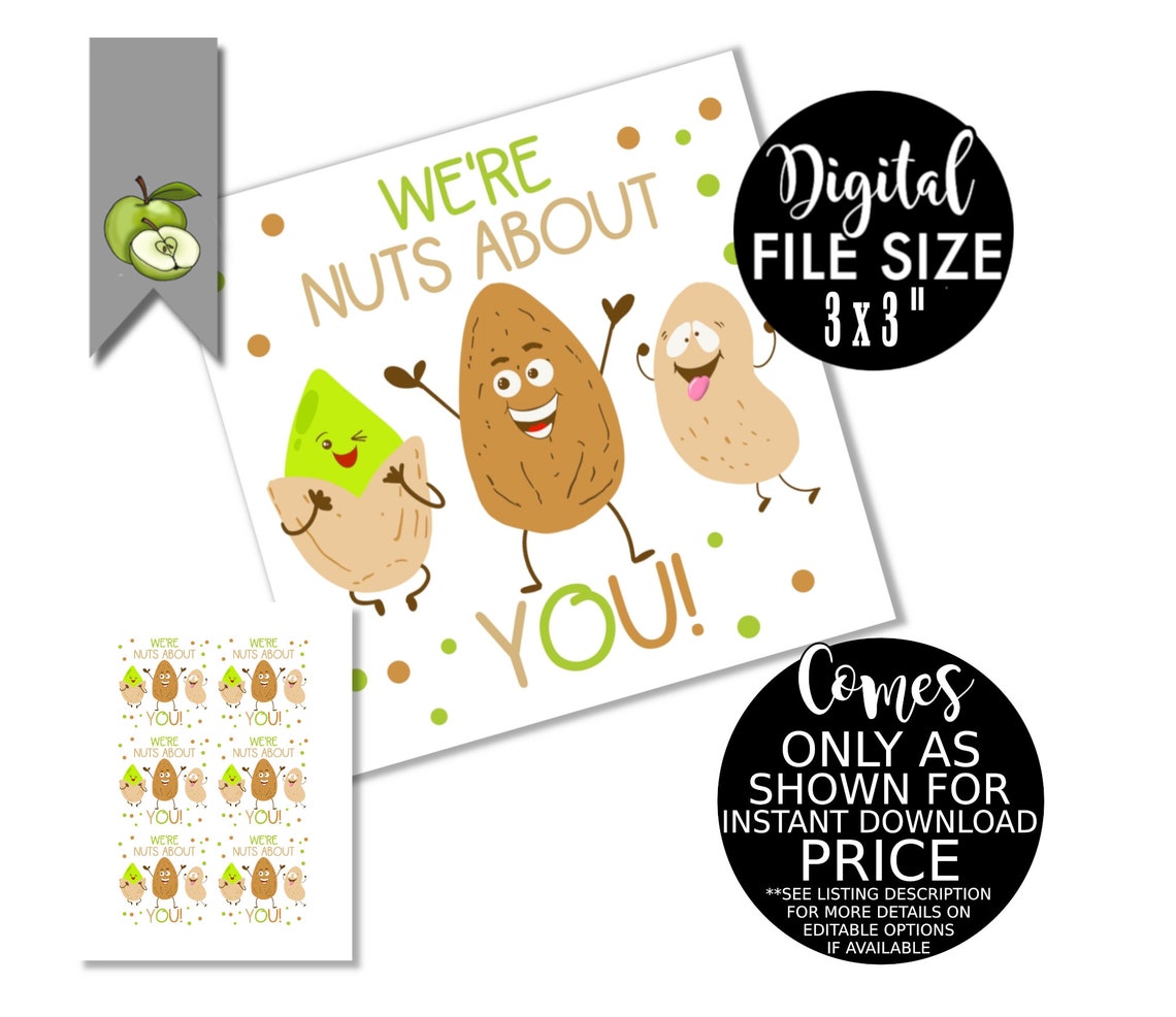We're Nuts About You NUTS Gift Tag Mixed Nuts Day | Etsy