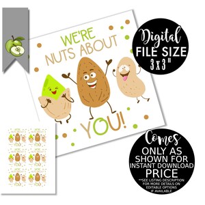 We're Nuts About You, NUTS Gift Tag, Mixed Nuts Day, Printable, Hamper ...