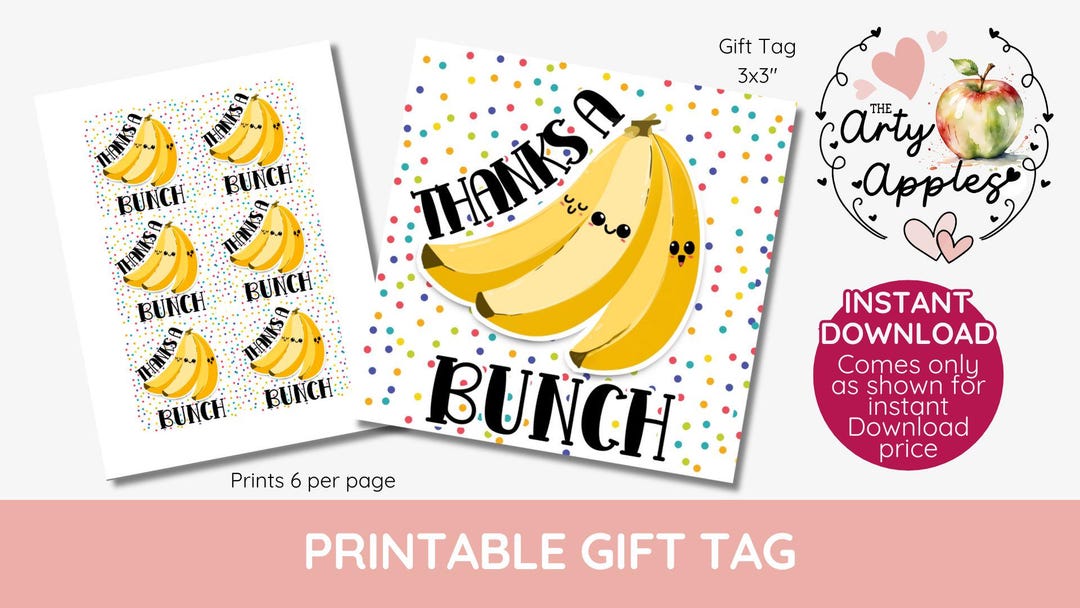 Thanks a BUNCH of Bananas Gift Tag, Banana Loaf, Fruit Hamper, Banana ...