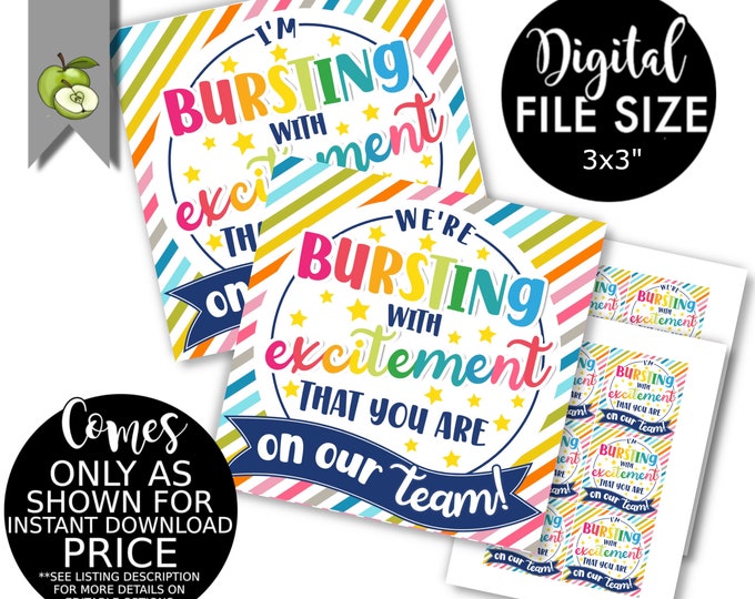 Bursting With Excitement Bag Topper, DIGITAL EDITABLE DOWNLOAD, School ...