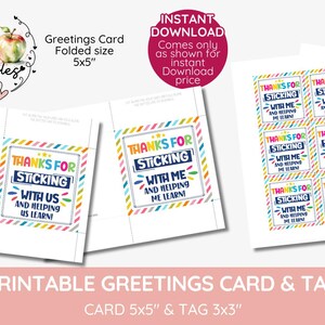 Thank You for Sticking With Me and Helping Me Learn Gift Tag and Card ...