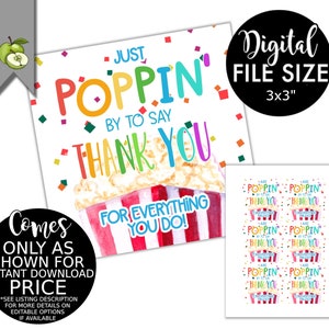 Thank You Popcorn Gift Tag, Popping by to Say Thank You, Popcorn ...