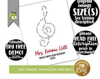 Printable Music Note Thank You Card Teacher Appreciation - Etsy