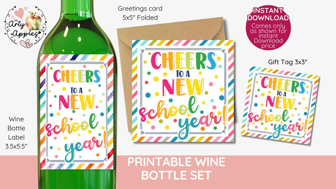 Cheers to a New School Year, Wine Gift Tags, Cheers Wine Label, to the ...