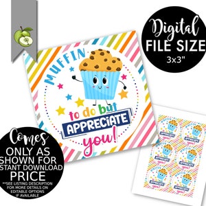 Muffin Tags, Muffin Appreciation Tags. Appreciation Gift Tag, Thank You ...