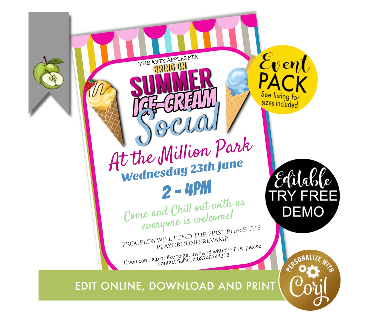 Editable Ice Cream Social Flyer Template Ice-cream Theme | Etsy