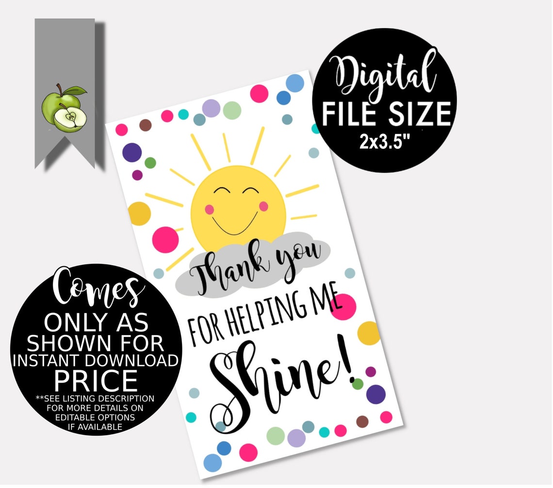 Thank You Helping Me Shine Teacher Gift Tag BOTH Us & We | Etsy