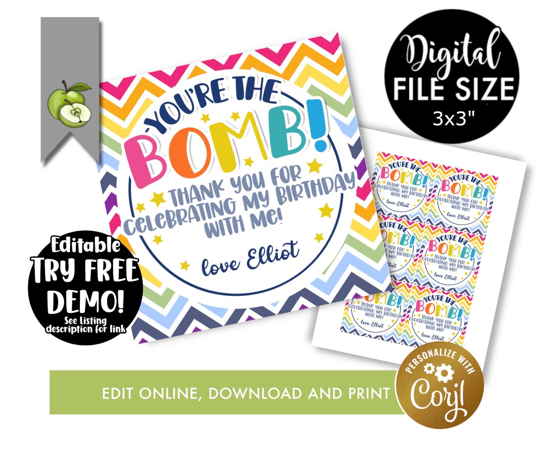 Editable Bath Bomb, You're the Bomb, Birthday Party Tag, Printable ...
