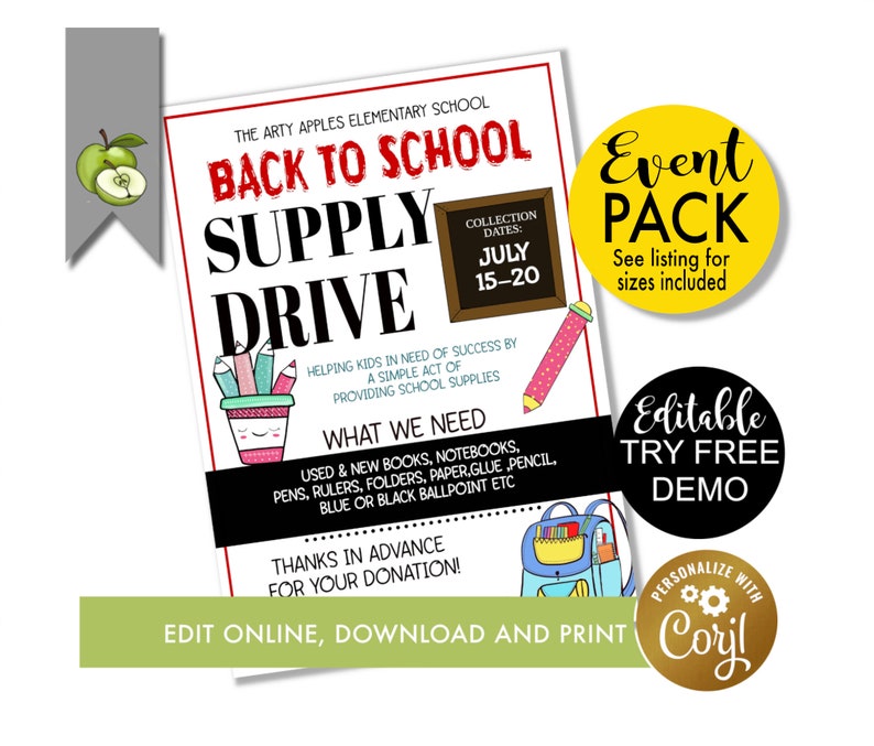 Editable Back to School Supply Drive Flyer Editable Printable - Etsy