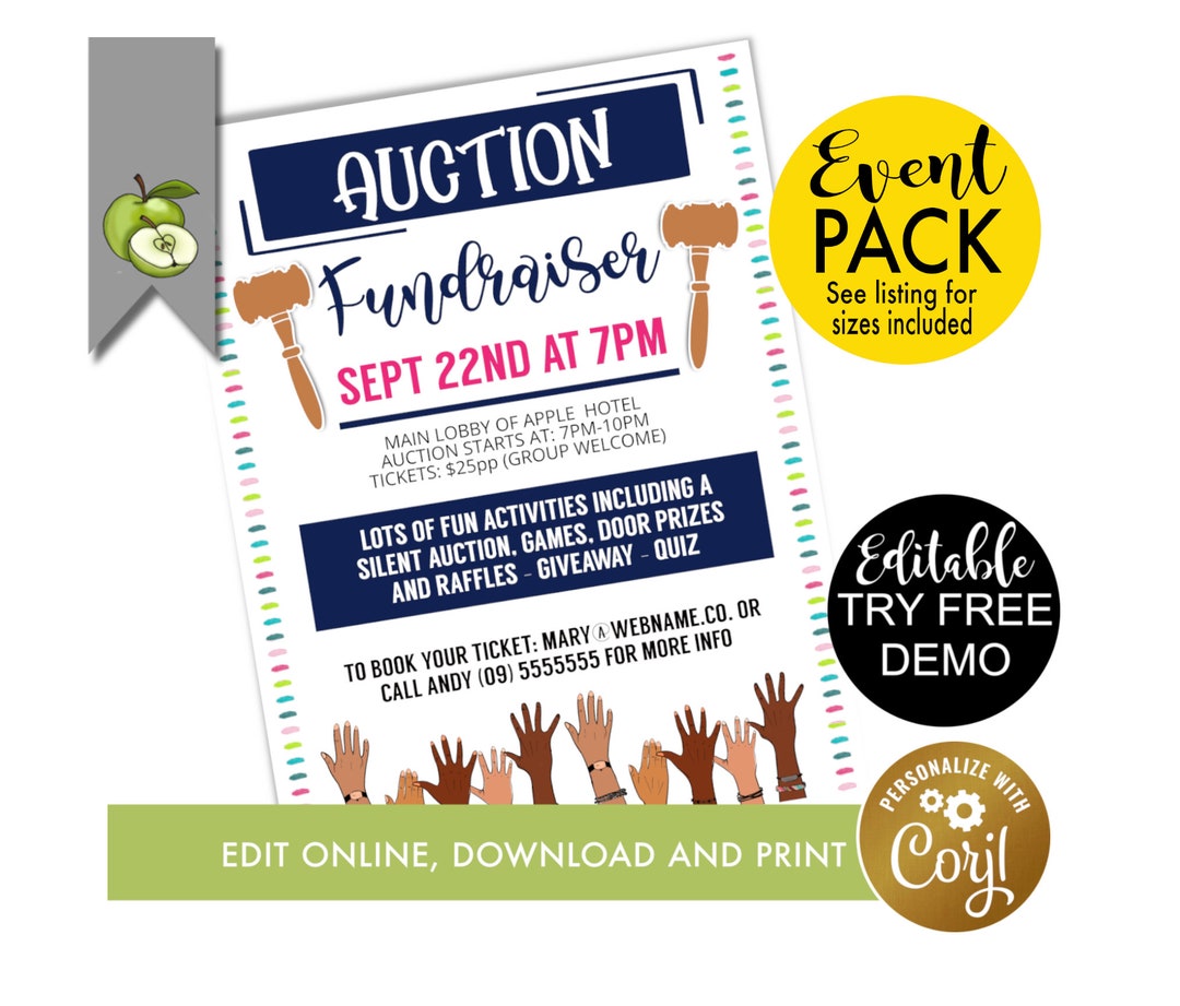 Auction Fund-raising Flyer and Poster, Fundraiser Digital Invite, Black ...