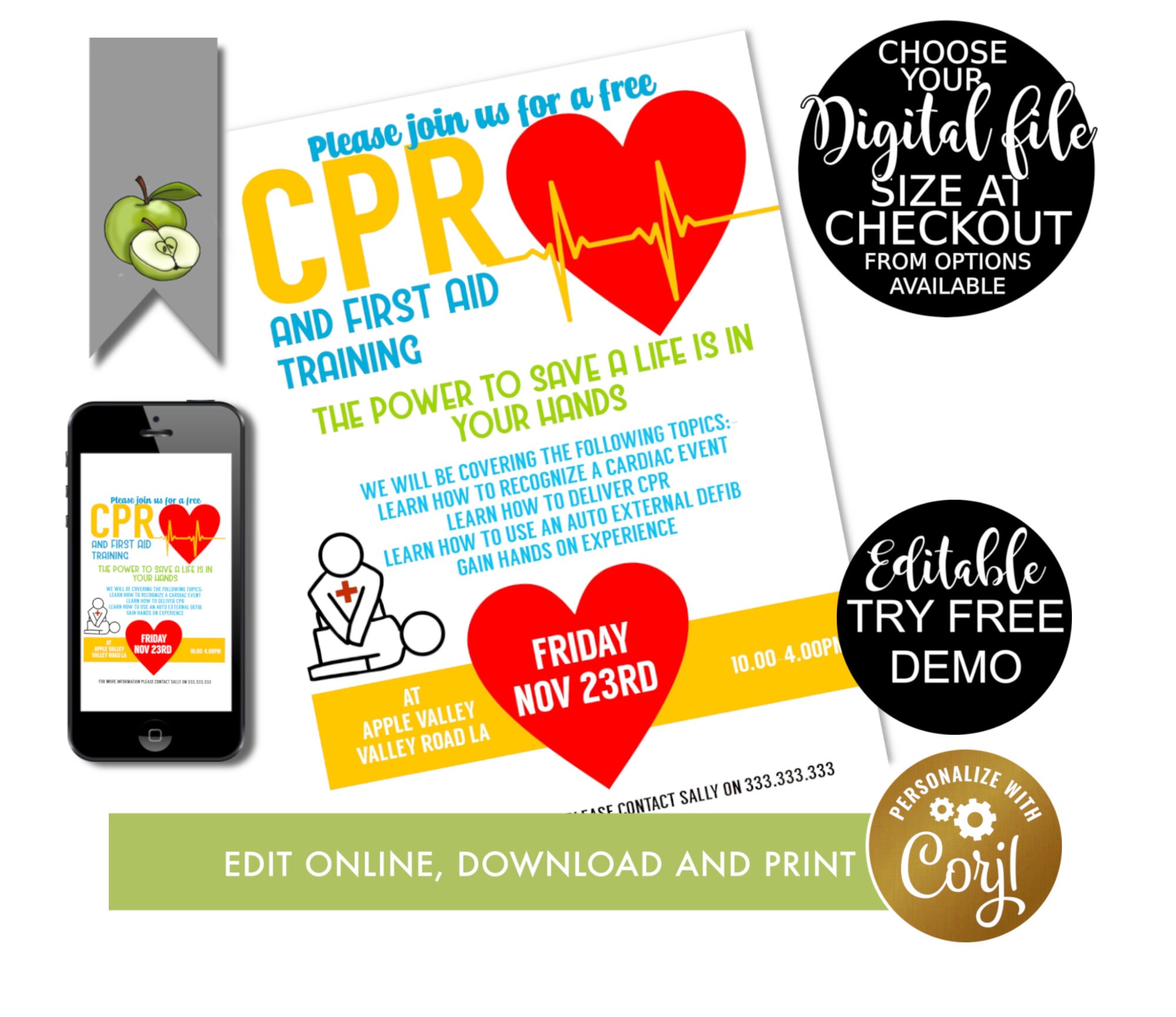 CPR training flyer/ poster First aid training CPR Awareness | Etsy