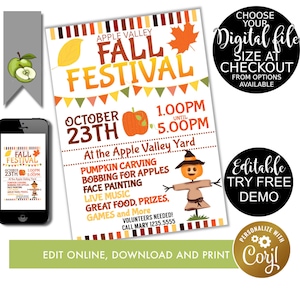 Editable fall festival poster Editable fall flyer Template | Etsy