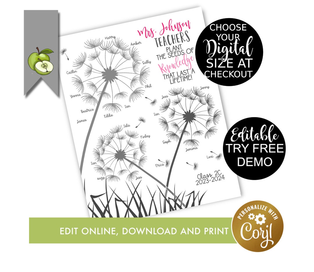 Editable Dandelion Teacher Appreciation, We Couldnt Have Wished for a ...