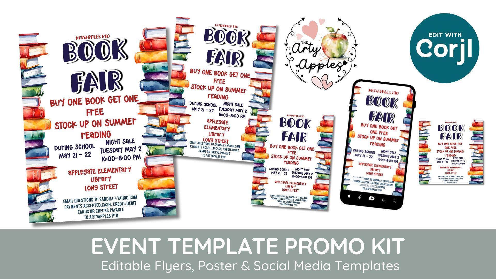 Editable Book Fair Flyer, Library Books , Book Sales, Book Theme, Read ...